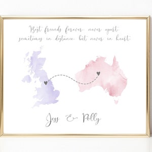Long Distance Friendship Print, Best Friend Long Distance Map Art ...