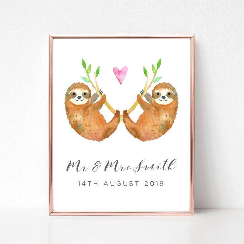 Sloth Couple Print Personalized Wedding Gifts for Couple Wall - Etsy UK