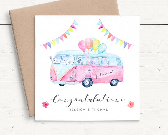 Campervan Wedding Card Congratulations Boho Wedding Card | Etsy