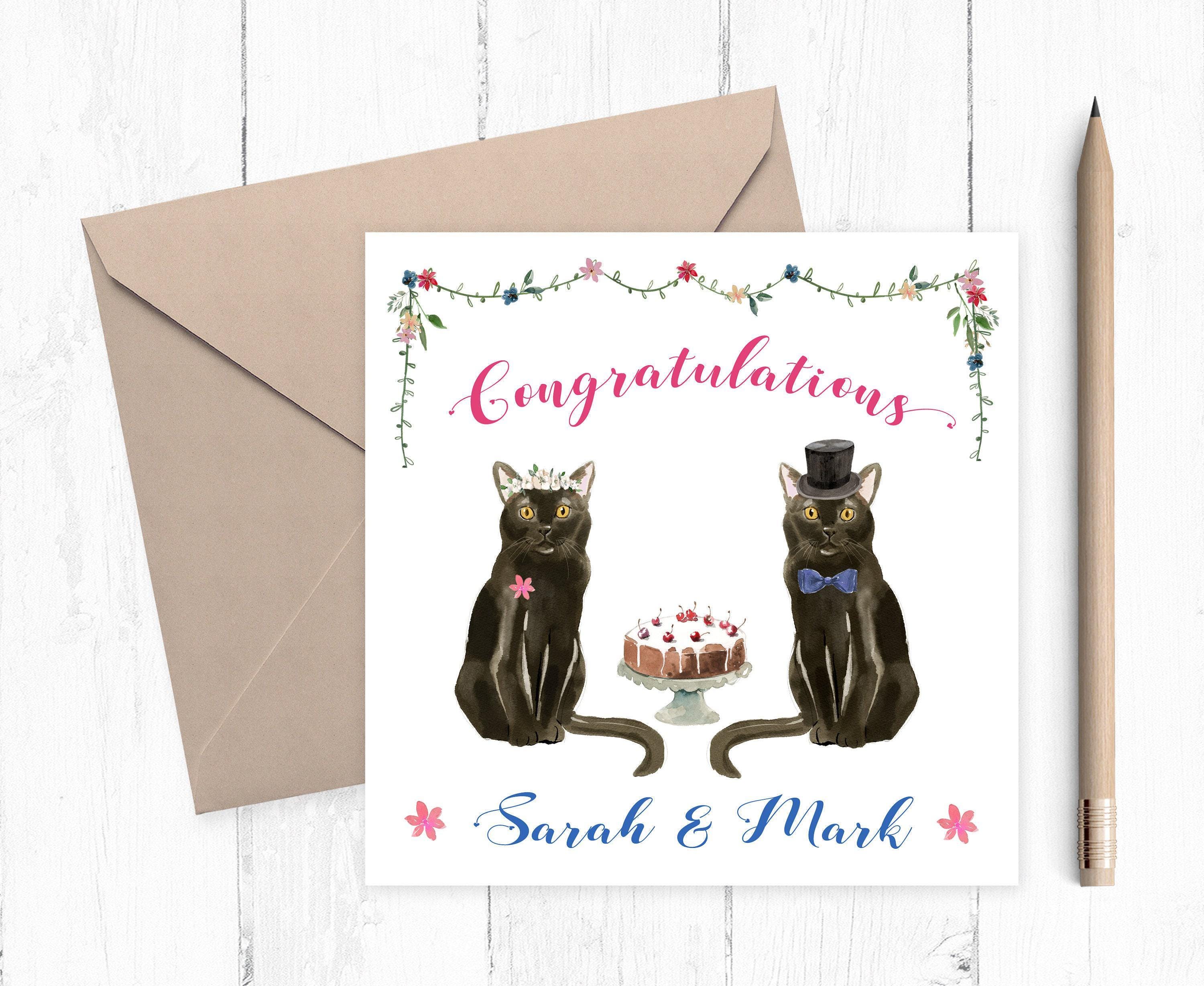 Wedding Print Personalised Cat Print, Bride and Groom Gift, Cat Wedding ...