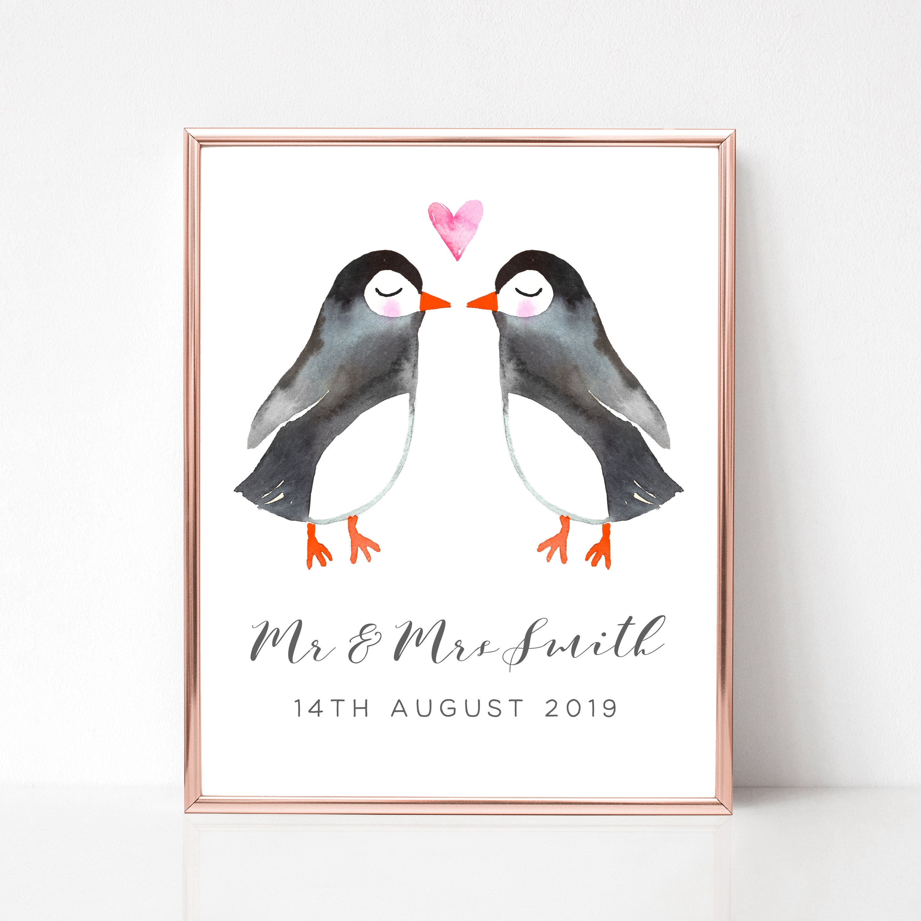 Penguin Couple Print Couple Wedding Gifts Personalized | Etsy