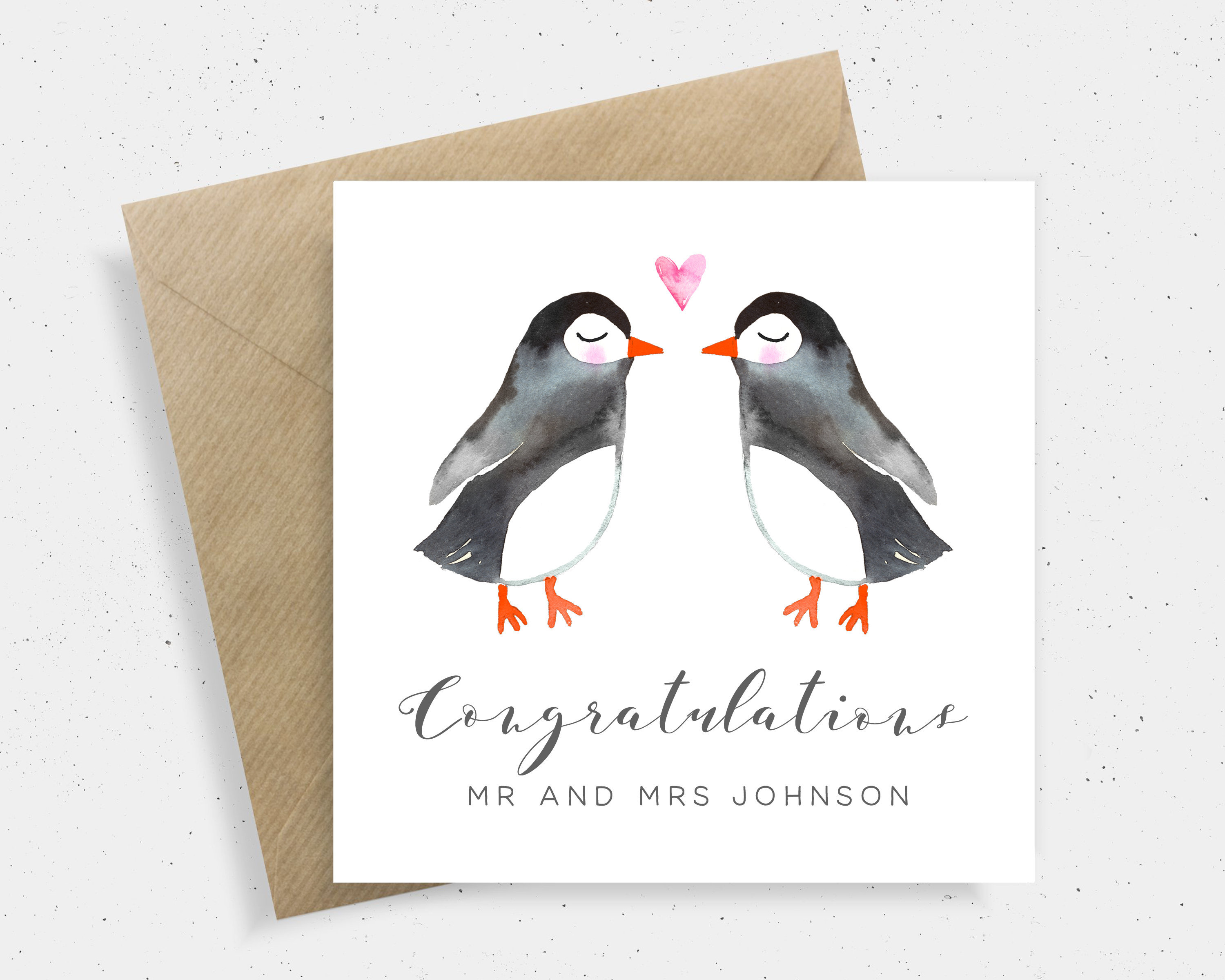 Penguin Wedding Card Personalised Personalized Wedding Card | Etsy