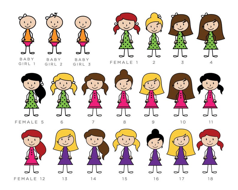 Stick Family Print With Pets, Stick Man Print Custom, Cartoon Family ...