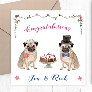 Pug Print, Wedding Print Personalised, Bride and Groom Gift, Dog ...
