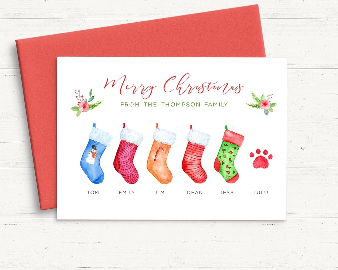 Stockings Christmas Cards Pack Personalized, Personalised Christmas ...