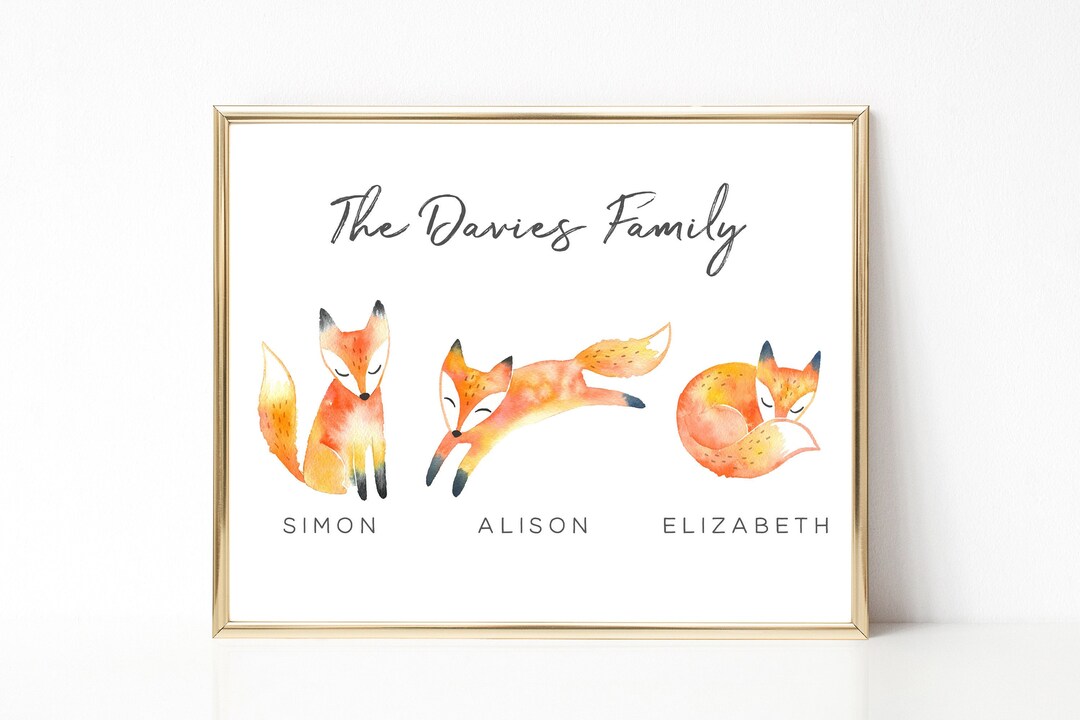 Animal Family Print Fox Family Print Personalised, Personalized Family ...