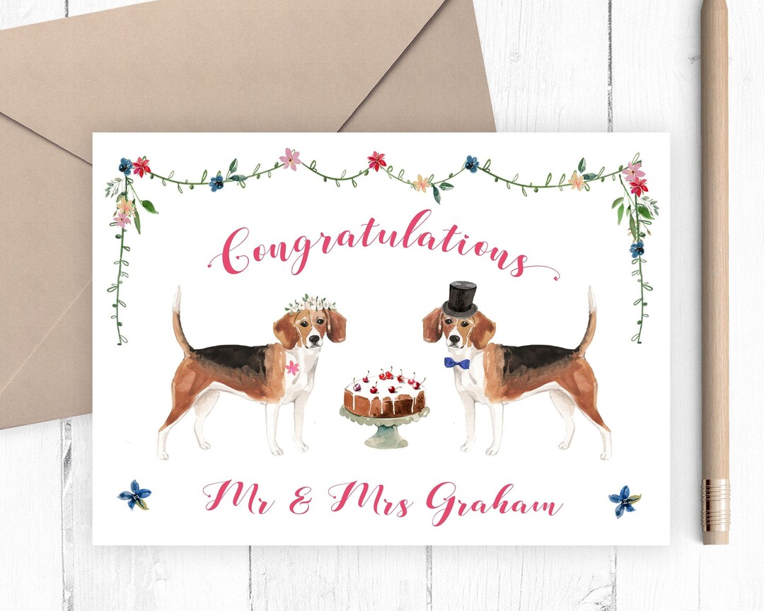Beagle Dog Wedding Card for Bride and Groom Card, Personalised Wedding ...