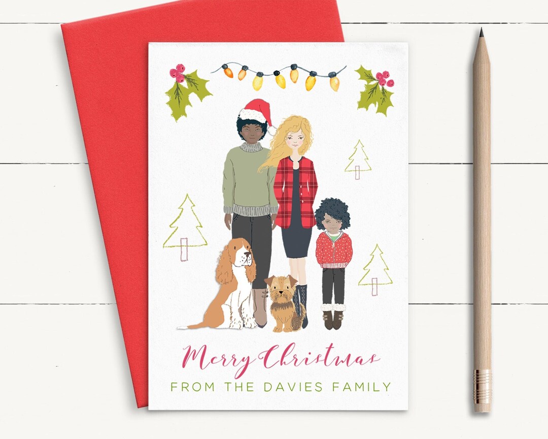Custom Family Portrait Christmas Card Personalized, Digital Family ...