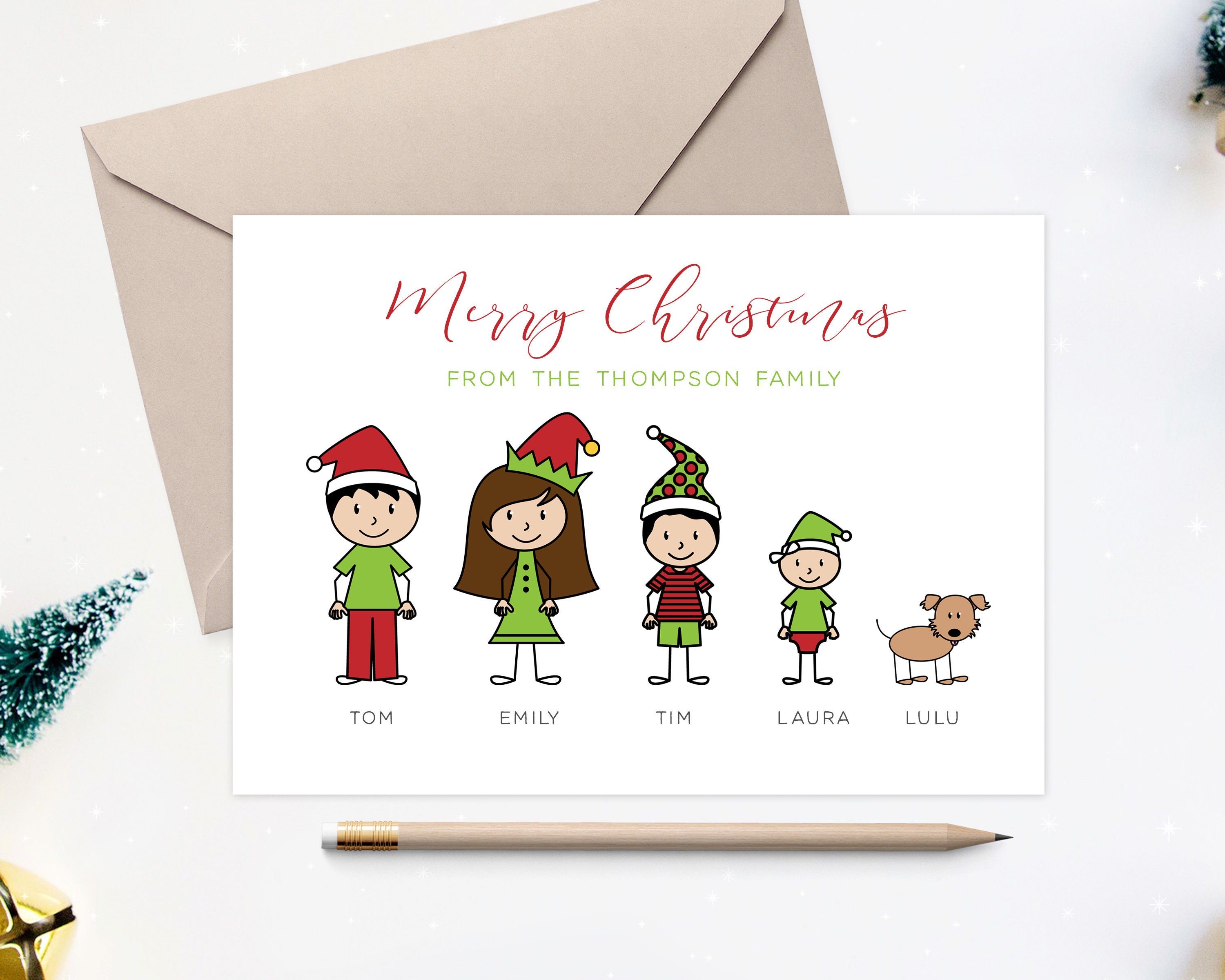Stick Family Christmas Cards Pack Personalized Custom - Etsy Canada