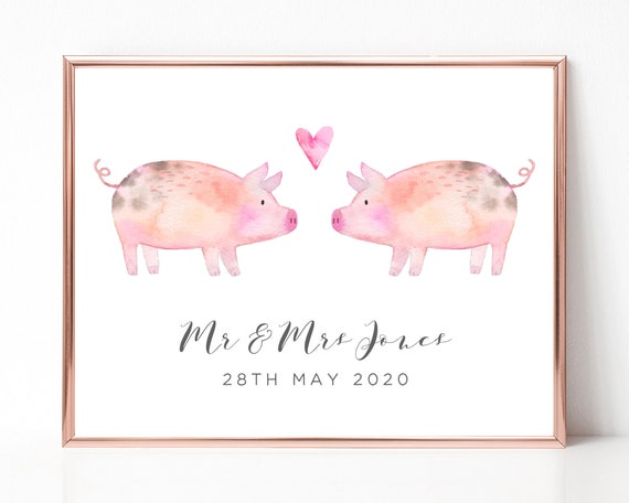 Pig Couple Print Personalized Wedding Print Personalised | Etsy