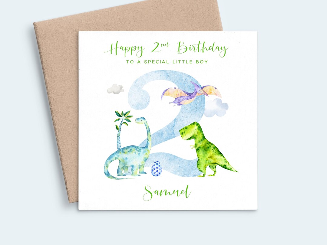 Personalised 2nd Birthday Card Dinosaur, Second Birthday Card Age 2 Boy ...