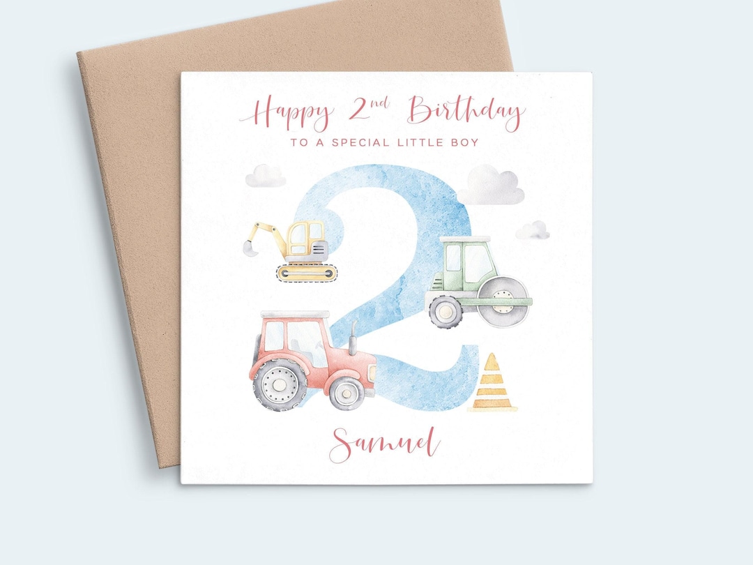 Personalised 2nd Birthday Card Grandson Tractor Birthday Card 2 Year ...