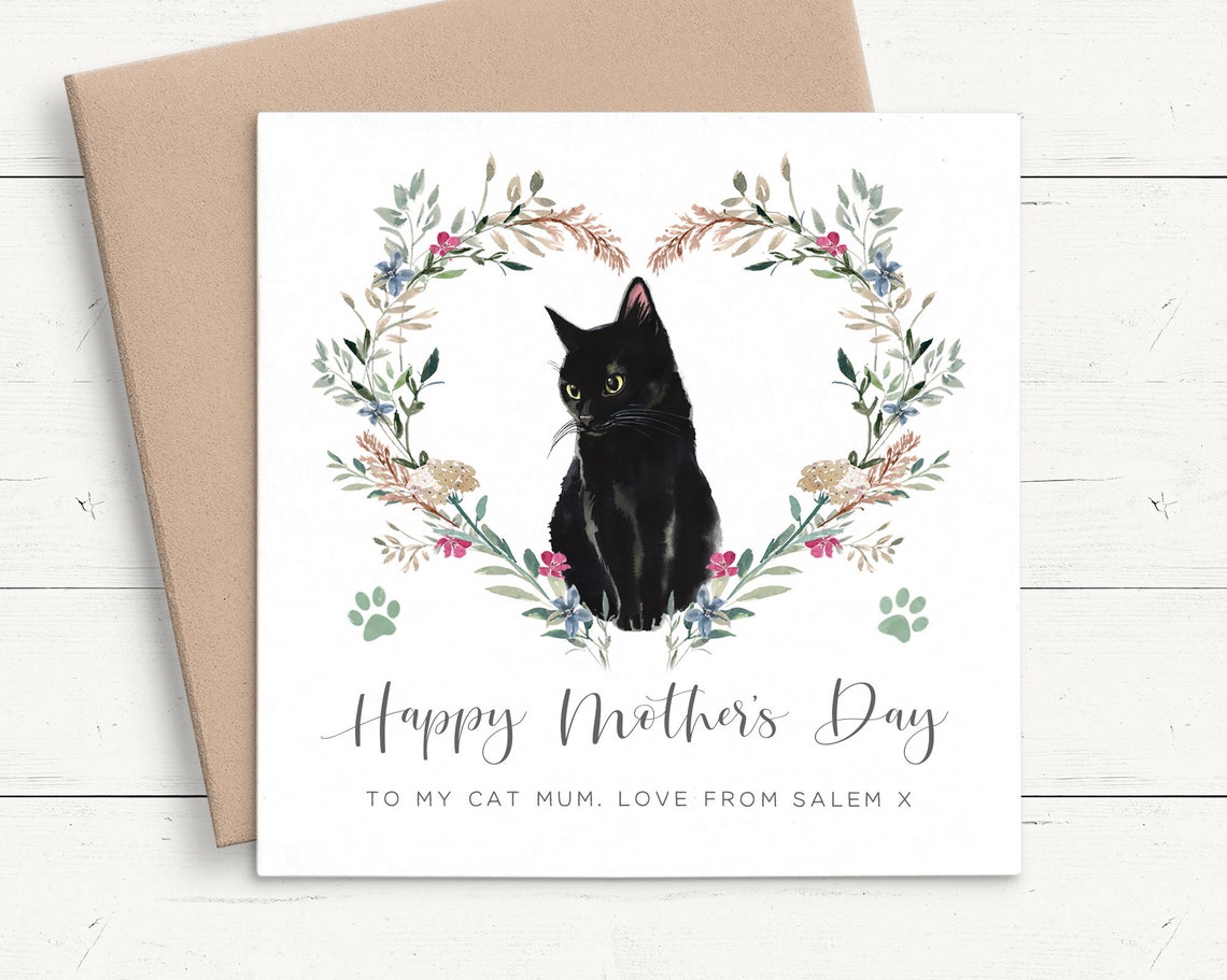 Black Cat Mothers Day Card for Mum Personalised Mothers Day | Etsy