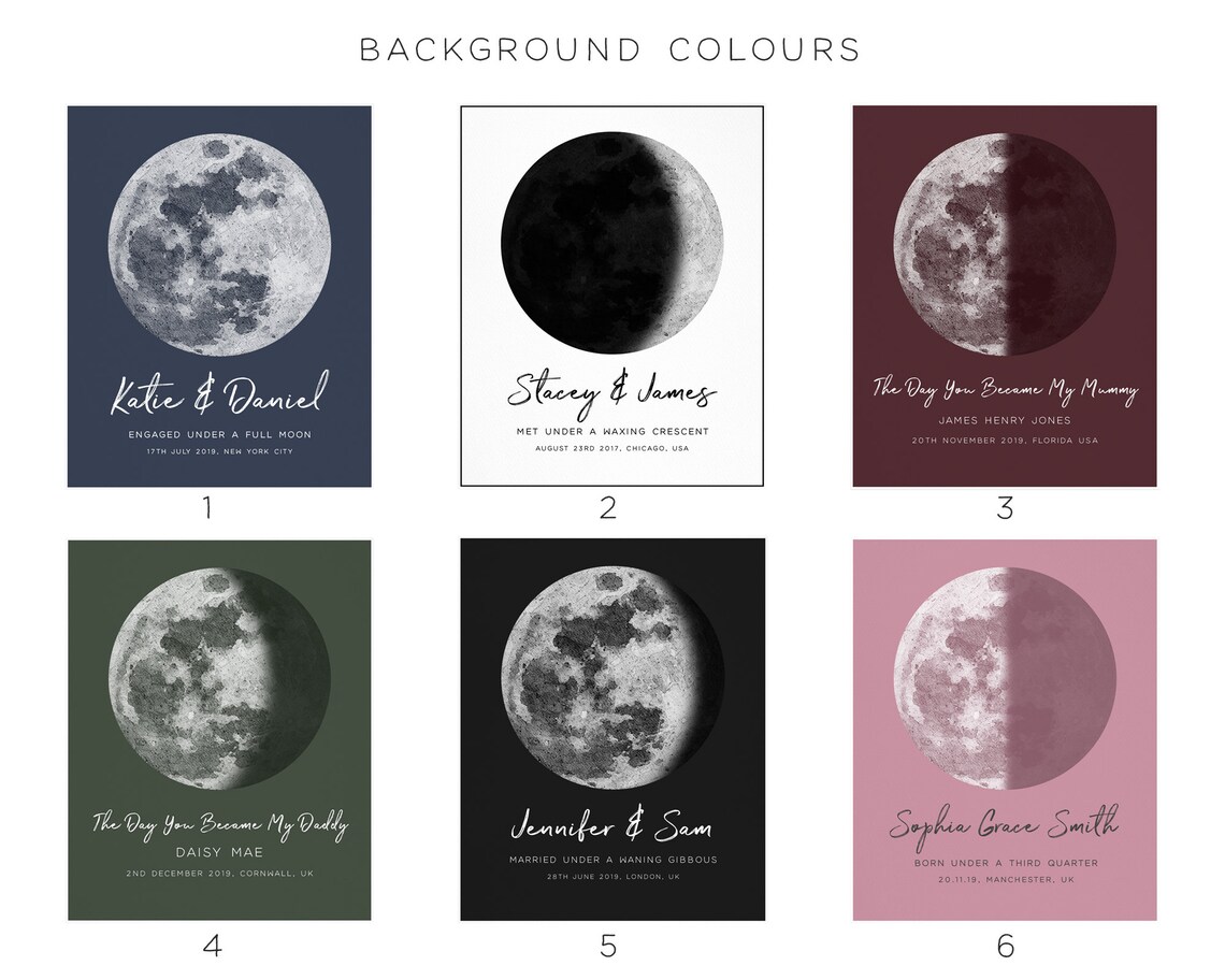 Moon Phase Printable Wall Art Personalised Wedding Gift for | Etsy