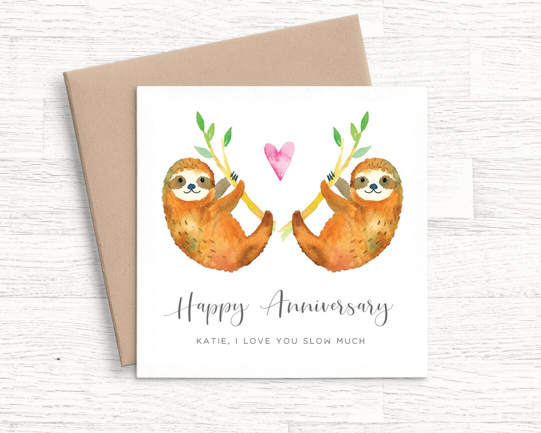 Sloth Anniversary Card for Girlfriend, Personalised Anniversary Card ...