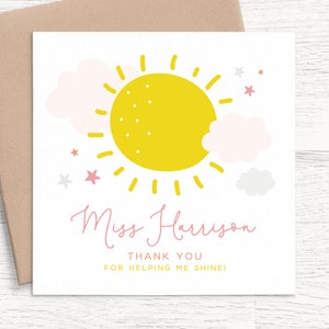 Sun Thank You Teacher Card Personalized, Teacher Thank You Card ...