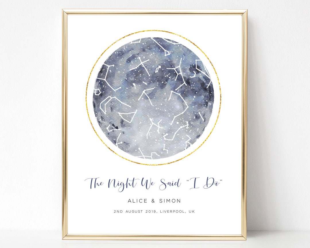 Custom Star Map by Date, Star Chart Personalized Wedding Anniversary ...