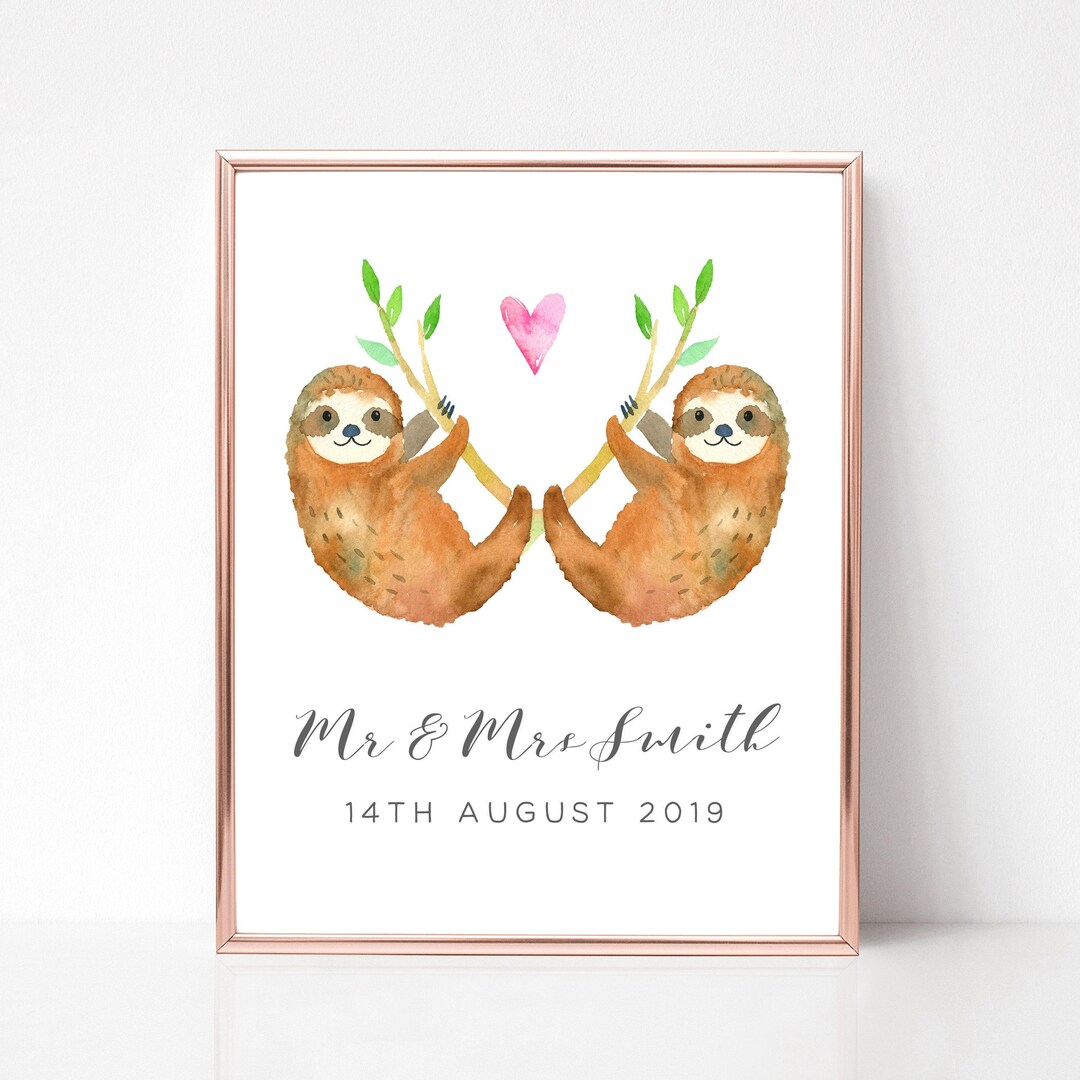 Sloth Couple Print, Personalized Wedding Gifts for Couple Wall Art ...