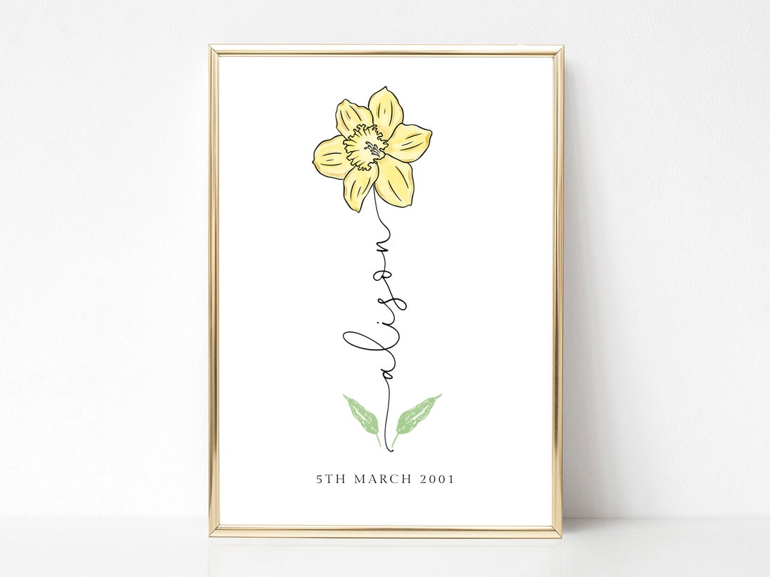 March Birth Flower Print Personalised, March Birthday Gifts for Her ...