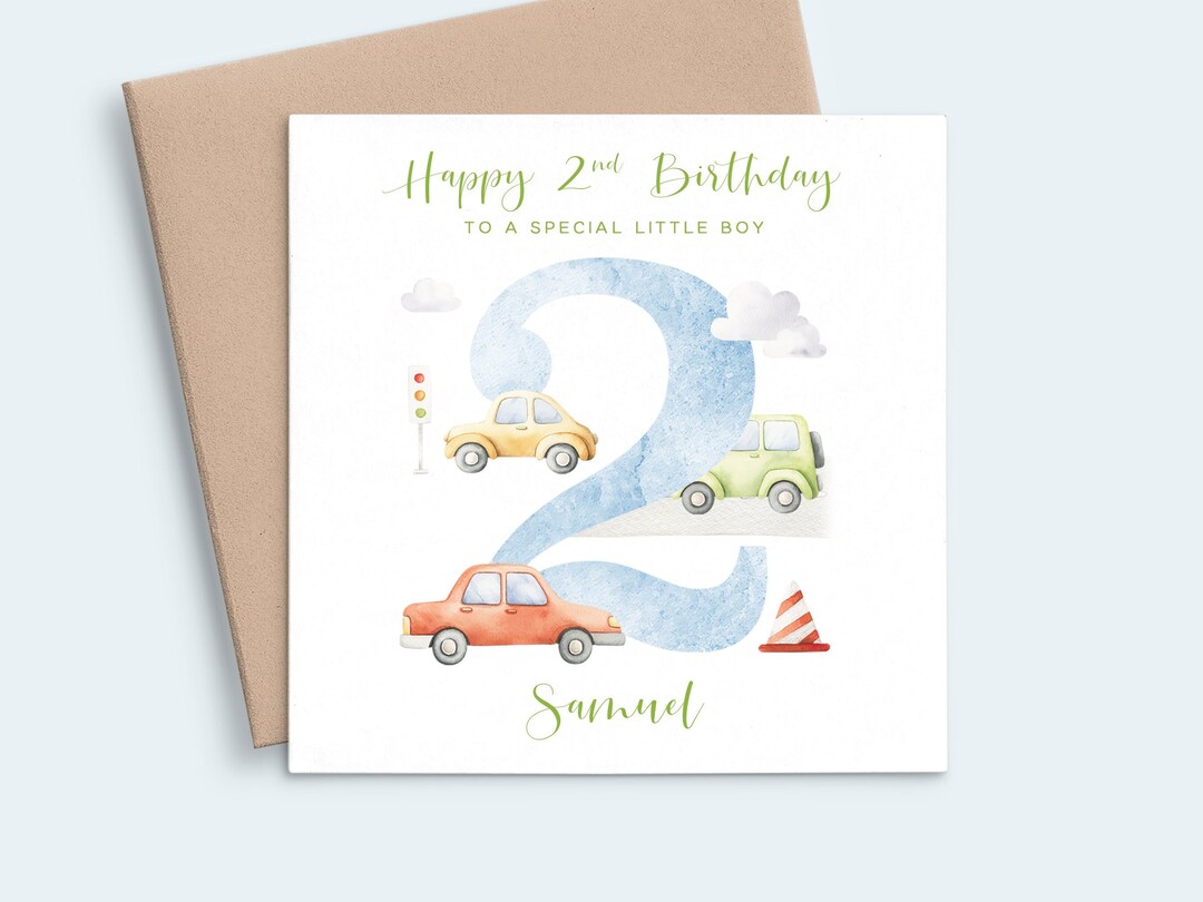 Boy 2nd Birthday Card Car, Son 2nd Birthday Card Age 2 Boy ...