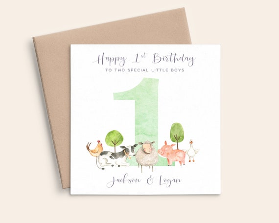 Farm Animal First Birthday Card Happy First Birthday Card - Etsy
