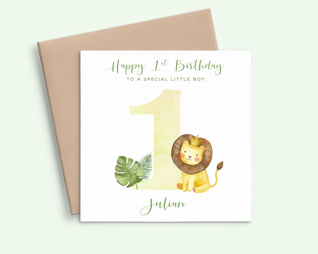 Lion First Birthday Card Boy, Lion 1st Birthday Card Son, Gender ...