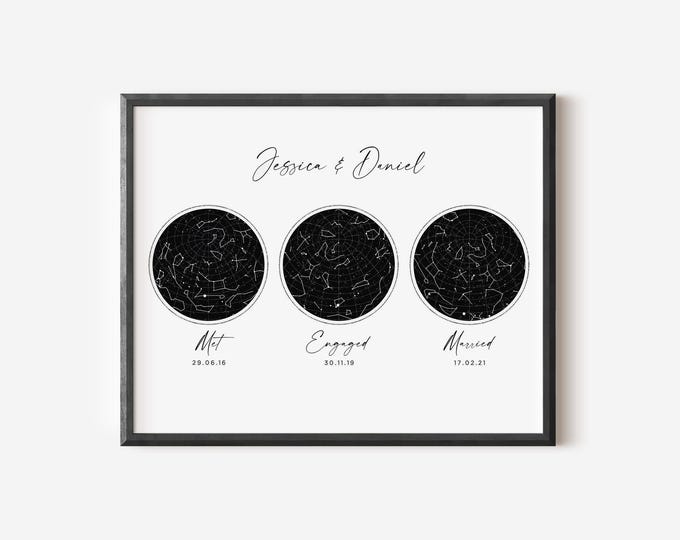 Met Engaged Married 3 Location MOON Phase STAR Map, Personalized ...