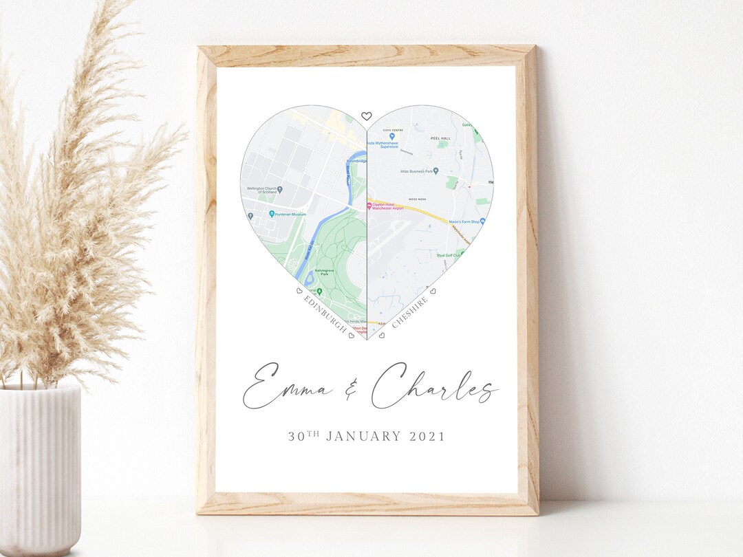 Split Heart Map Print Custom, Personalised City Map Print Art, Map ...