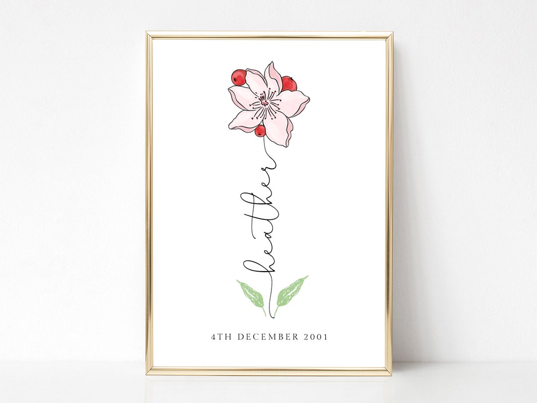 December Birth Flower Poster Personalised, December Birthday Gifts for ...