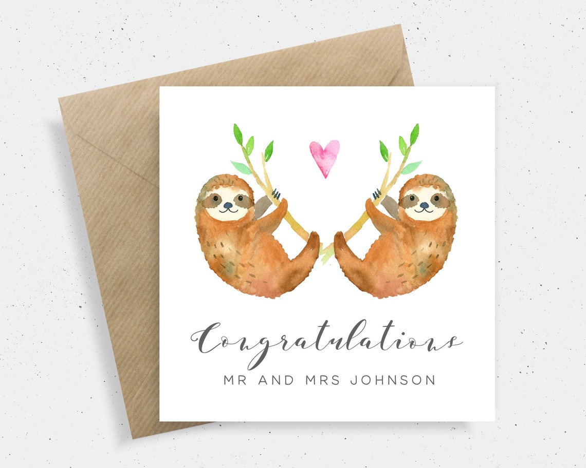 Sloth Card Wedding Personalised Wedding Card Animal | Etsy UK