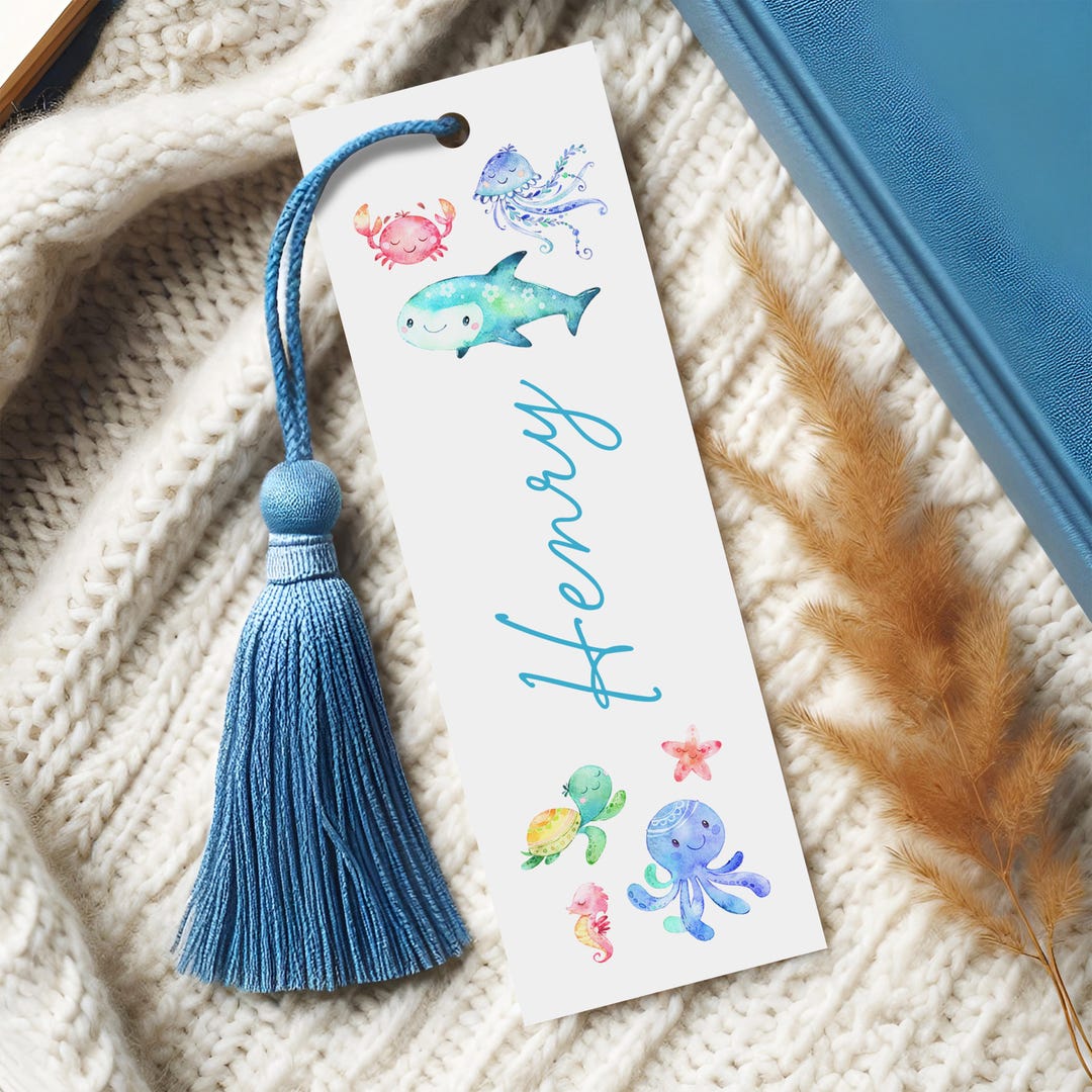 Personalised Under the Sea Bookmark for Kids, Blue Sea Creatures ...