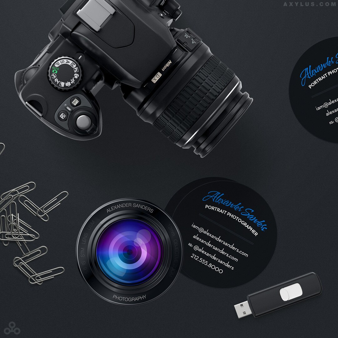 Camera Lens Photographer Business Cards Mini Circle Cards Photography ...