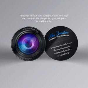 Camera Lens Photographer Business Cards • Mini Circle Cards ...