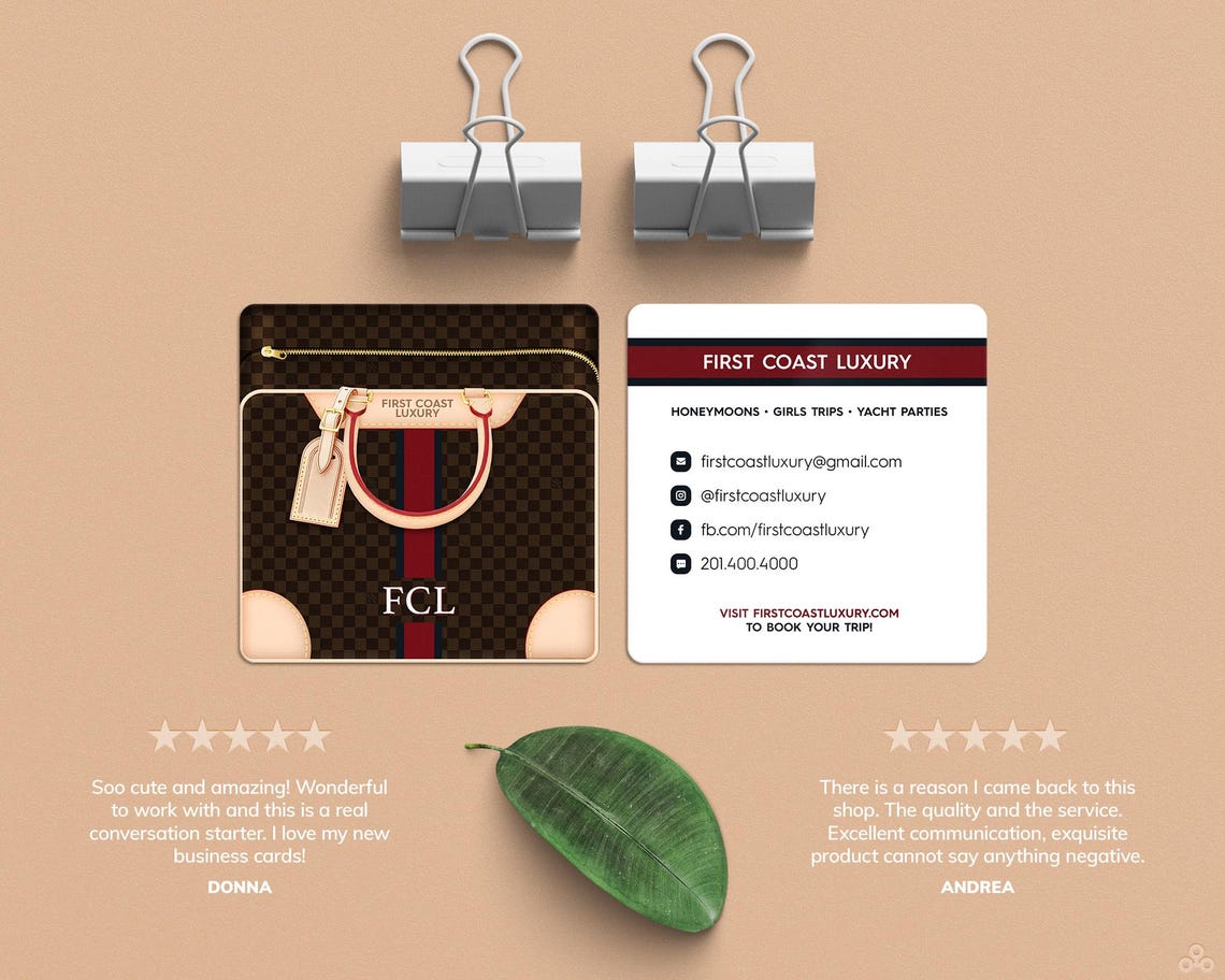 Elegant Square Business Cards With Luxury Monogram Suitcase Design for ...