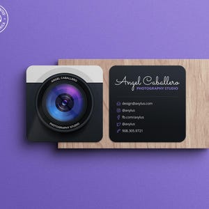 Mini Photographer Business Cards, Realistic Camera, Square Die-cut ...
