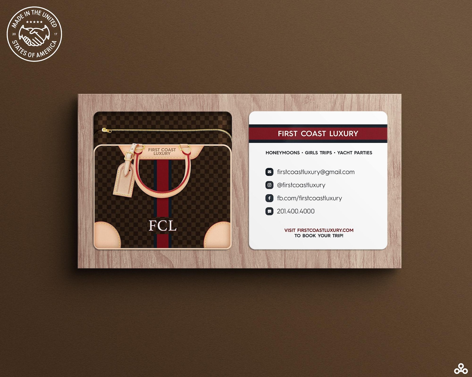 Elegant Square Business Cards With Luxury Monogram Suitcase Design for ...