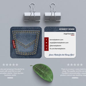 Trendy Square Business Cards With Denim Jeans Pocket Design and Red Tag ...