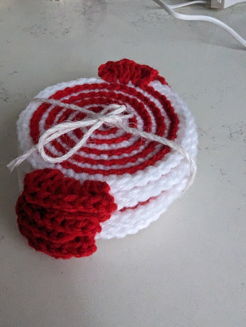 Peppermint Candy Crochet Coasters - Etsy