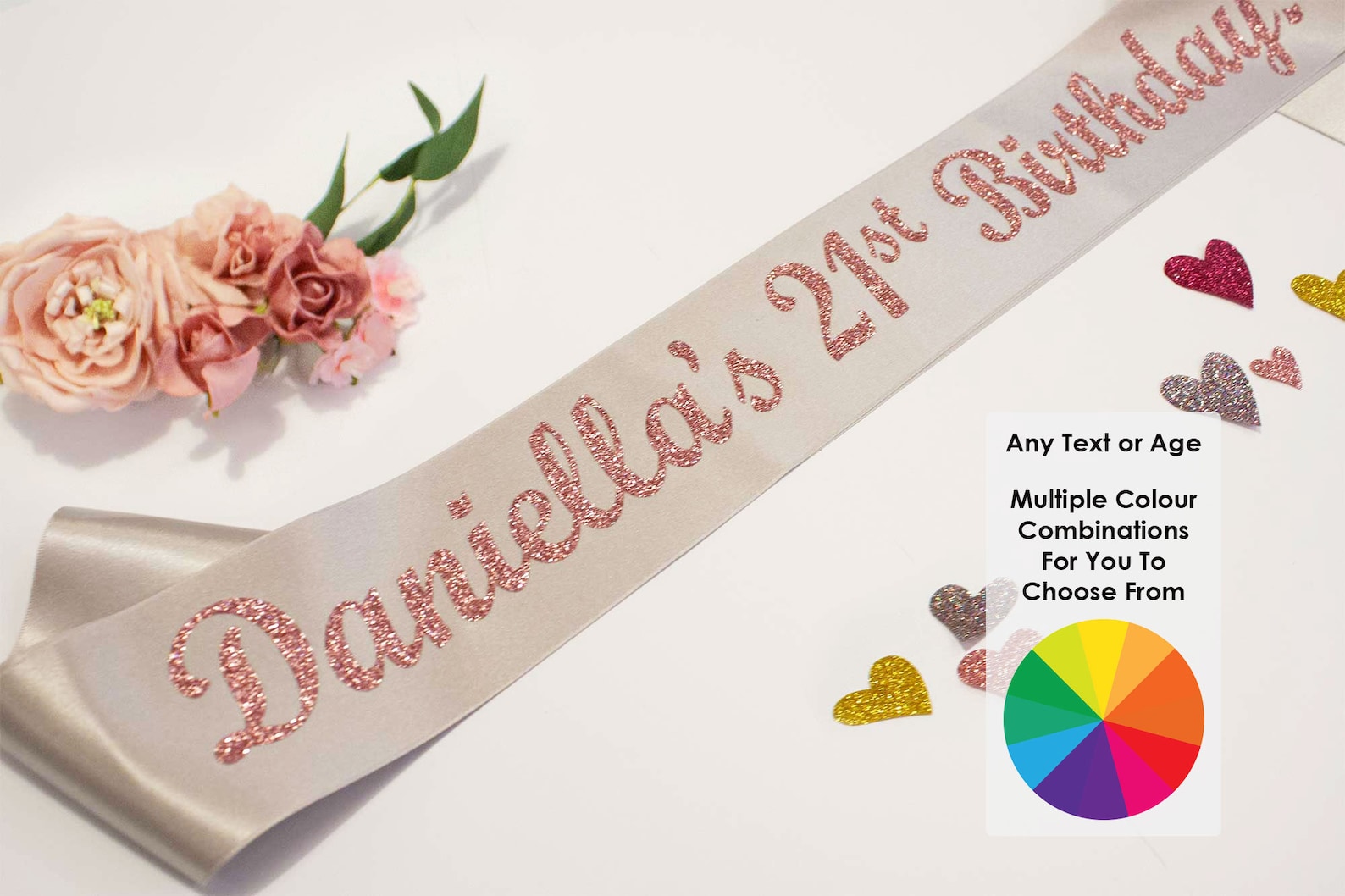 Luxury Personalised Birthday Sash, Any Age, Available in Many Colours ...