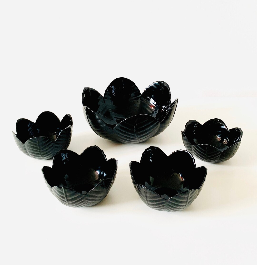 Unique Vintage Set X 5 Black Heavy Glass Serving Bowls - Etsy