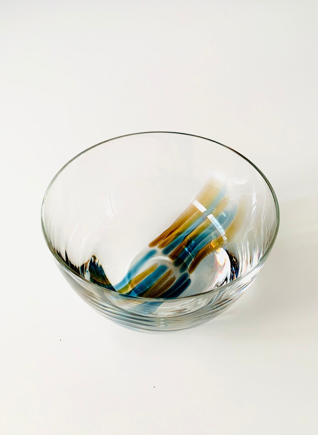 Vintage Caithness Heavy Glass Bowl With Amber & Blue Glass - Etsy UK