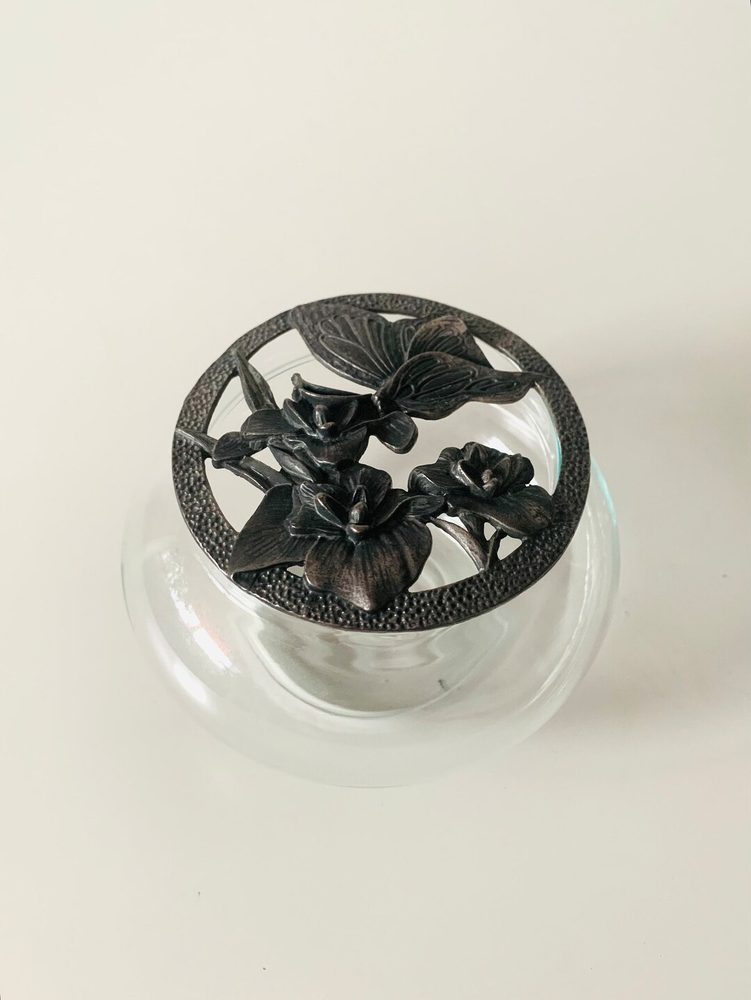 Vintage Glass Rose Bowl With Floral Design Metallic Lid - Etsy UK