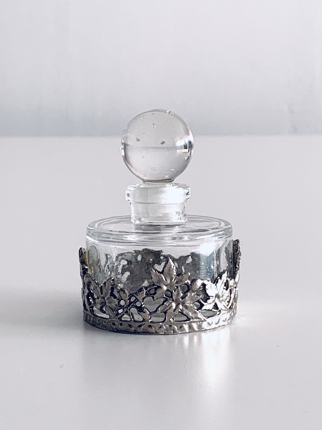 Vintage Miniature Clear Glass & Metallic Florals Perfume Bottle - Etsy