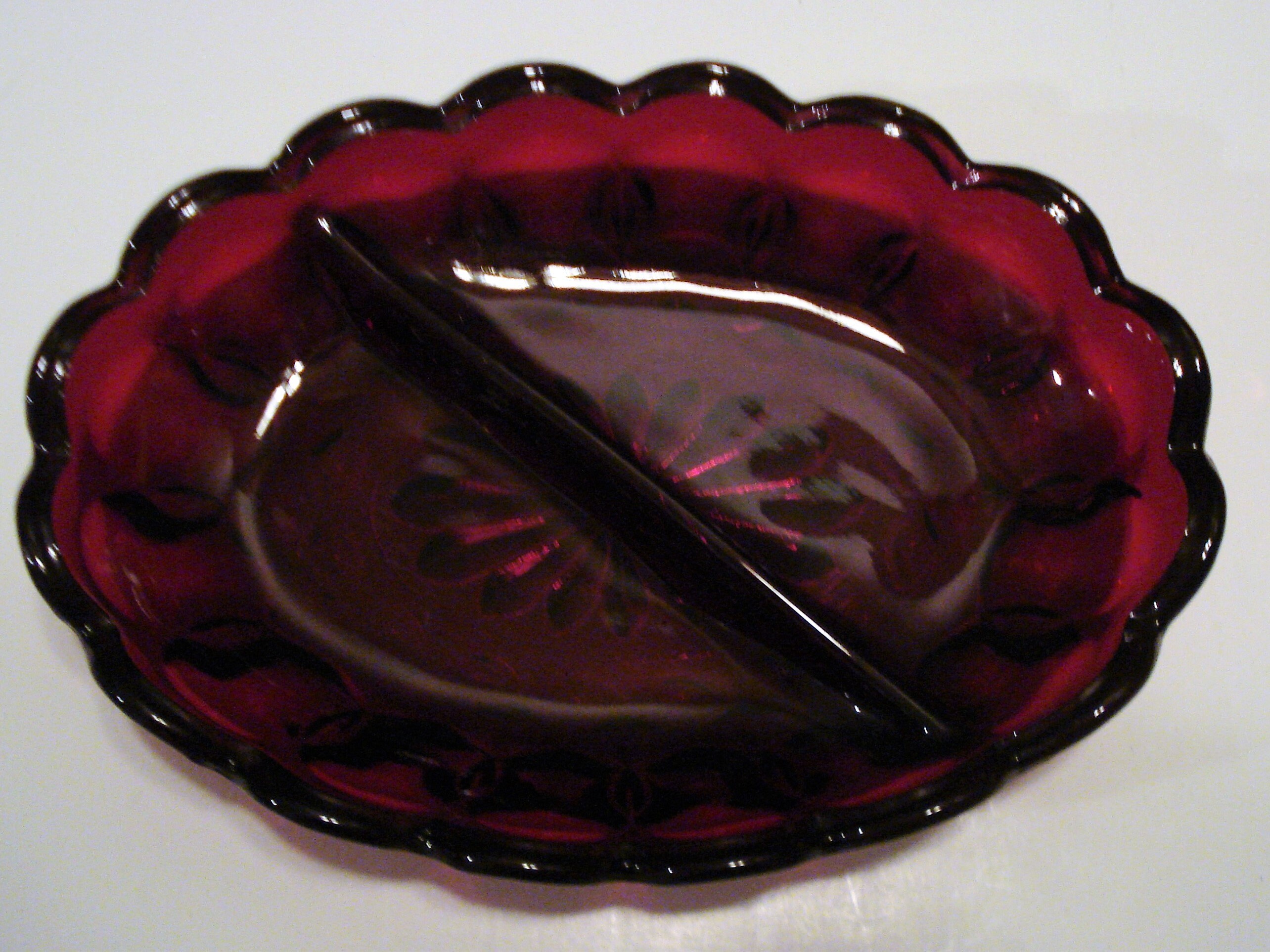 Vintage Ruby 2 - Part Relish Dish - Fairfield Pattern by Anchor Hocking ...