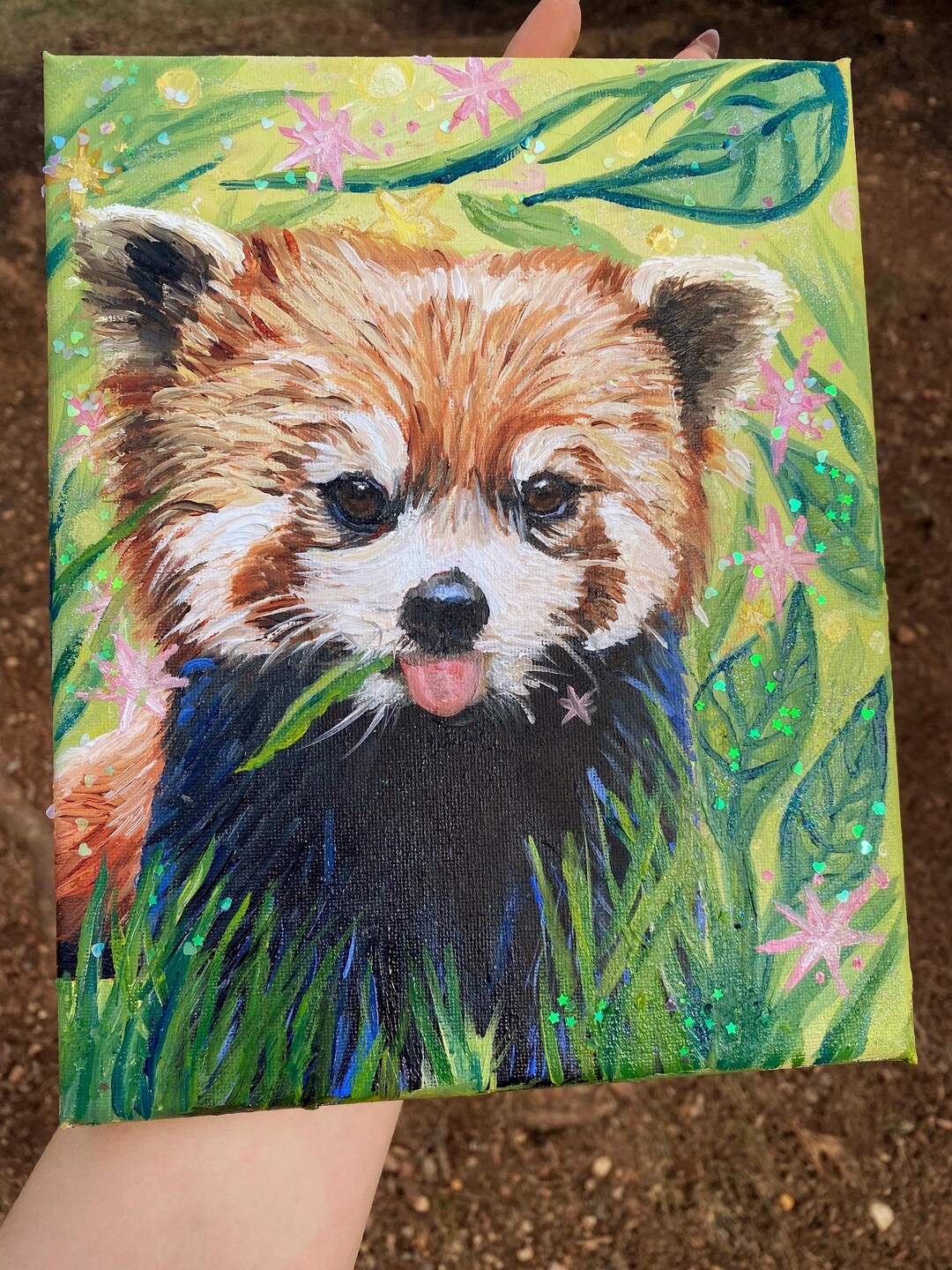 Red Panda Glitter Oil Painting by Chloe Dougherty, Cute Animal Art for ...