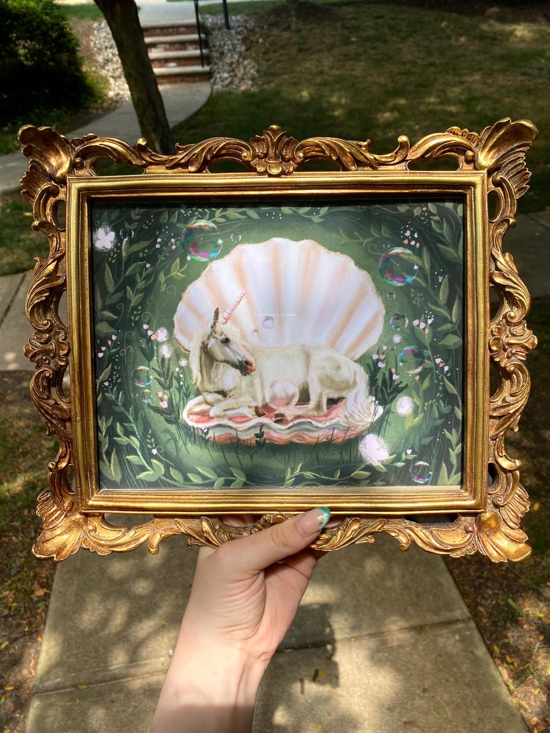 Whimsical Unicorn Art Print, Vintage Style Shell Illustration (8”x10 ...