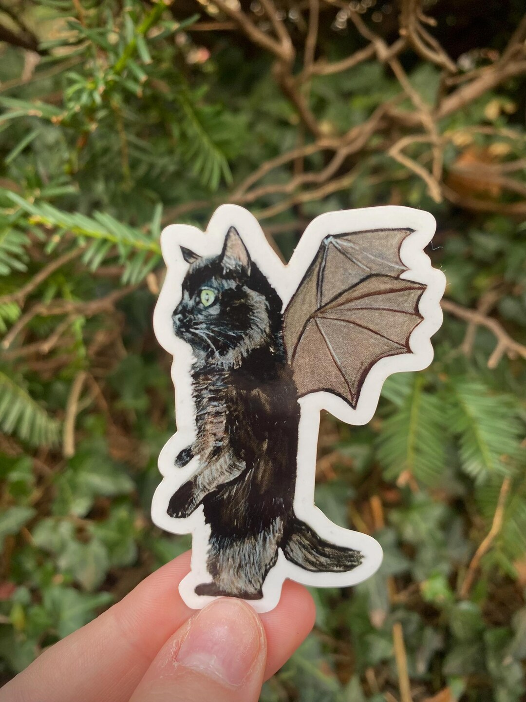 Black Cat Bat Wings Sticker, Whimsigoth Waterproof Sticker - Etsy
