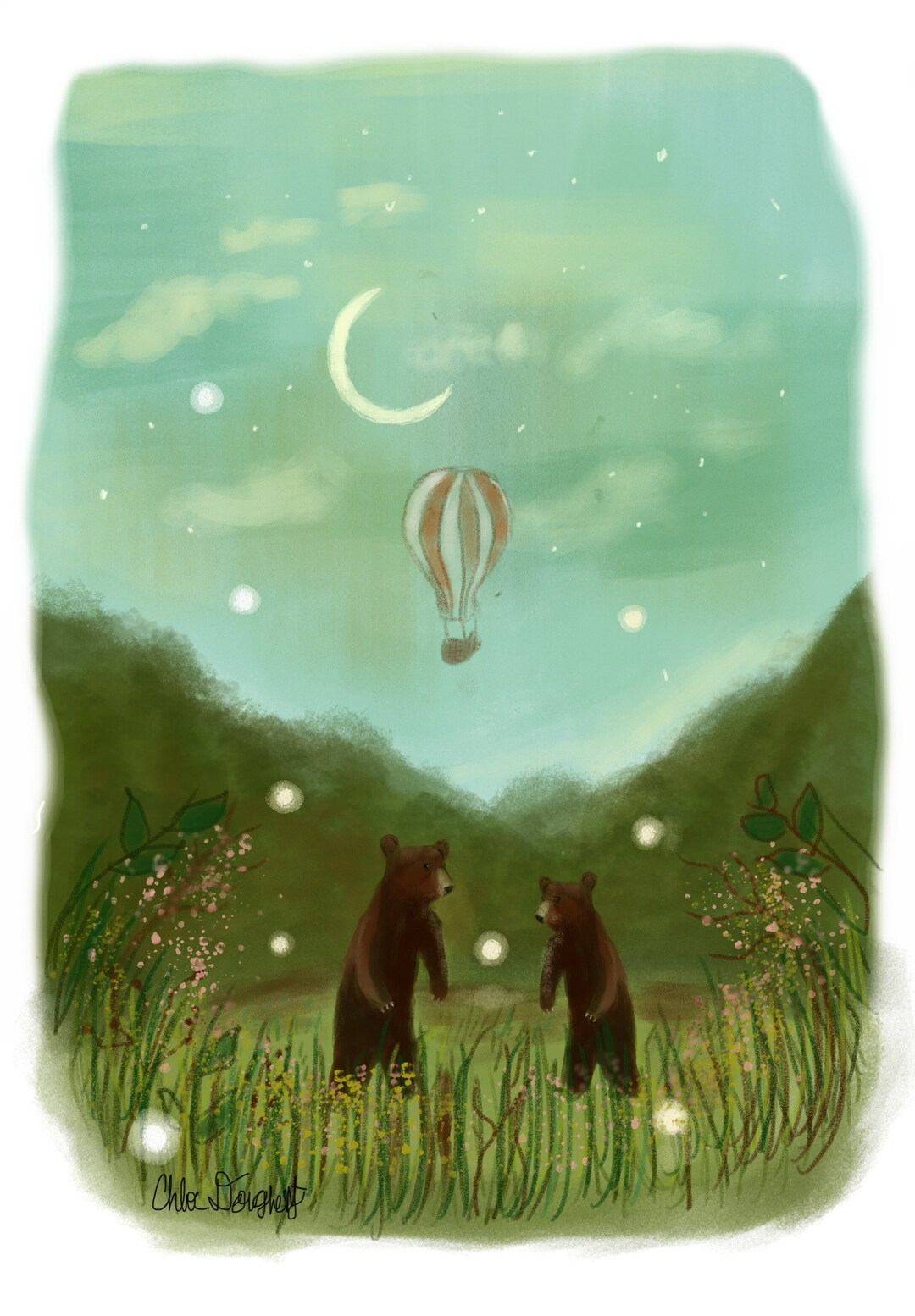 Cottage Core Whimsical Bear Art Print, Surreal Bear Illustration ...