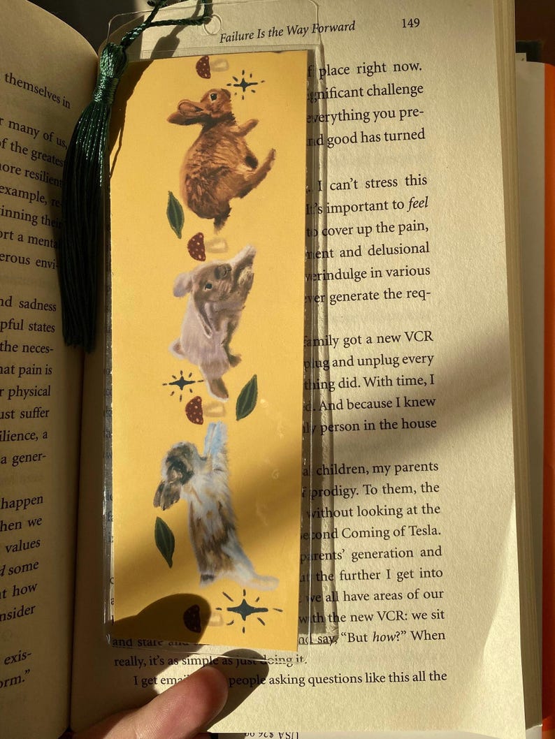 Hand Drawn Bunny Bookmark, Cottagecore Tassel - Etsy
