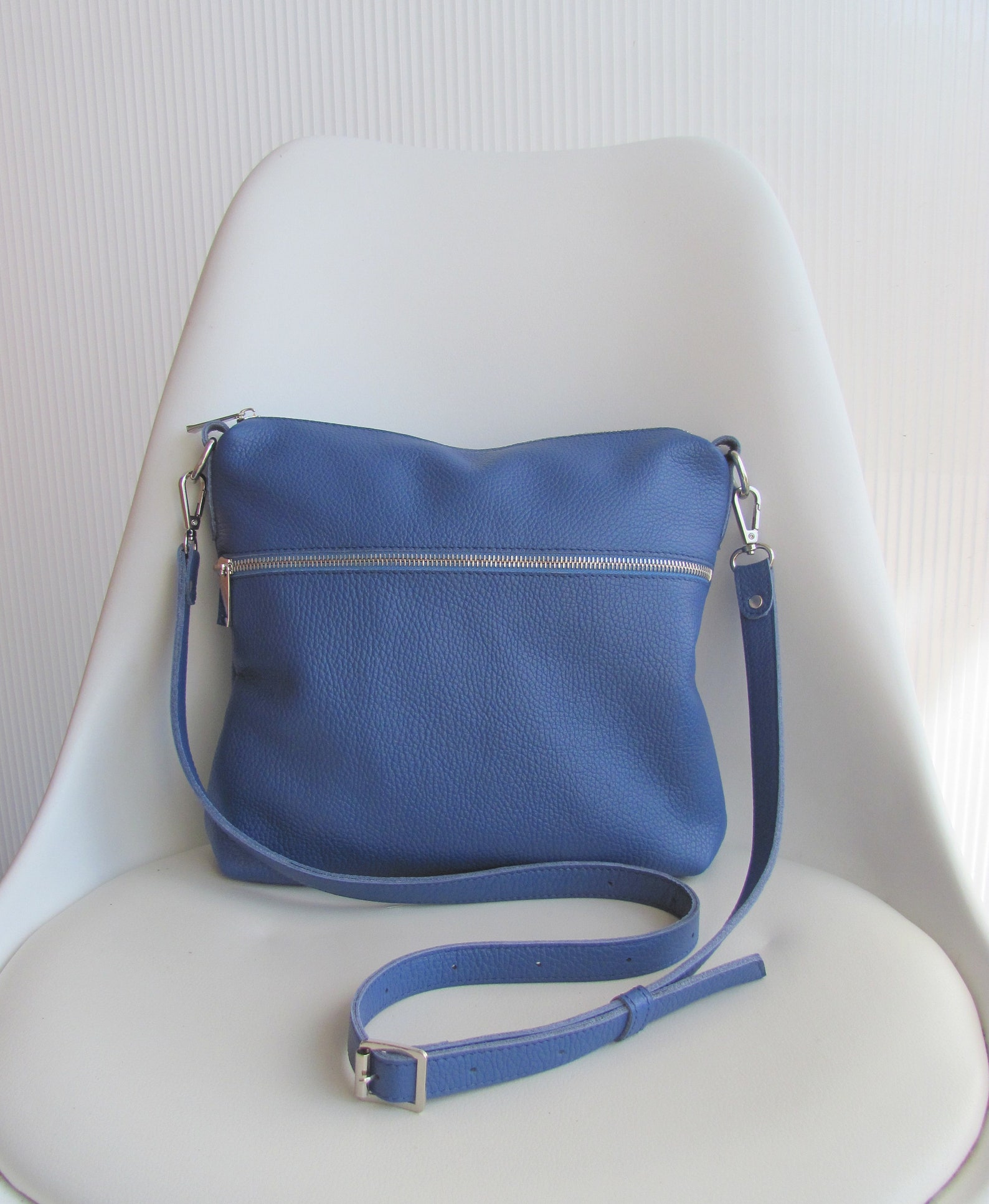 Light Blue Leather Crossbody Bag Women Crossbody Purse Medium - Etsy
